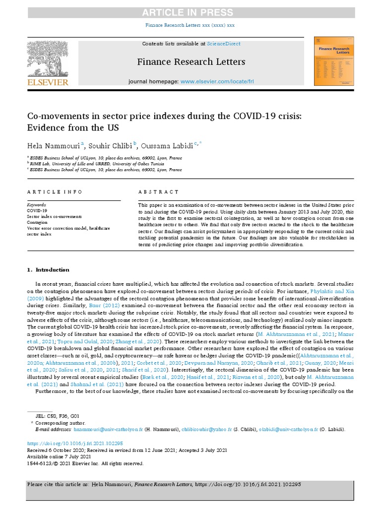 Finance Research Letters: Hela Nammouri, Souhir Chlibi, Oussama Labidi | PDF | Financial ...