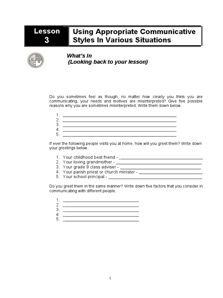 Lesson: Using Appropriate Communicative Styles in Various Situations ...