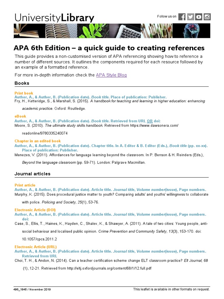 APA 6th Edition - A Quick Guide To Creating References: Books | PDF ...