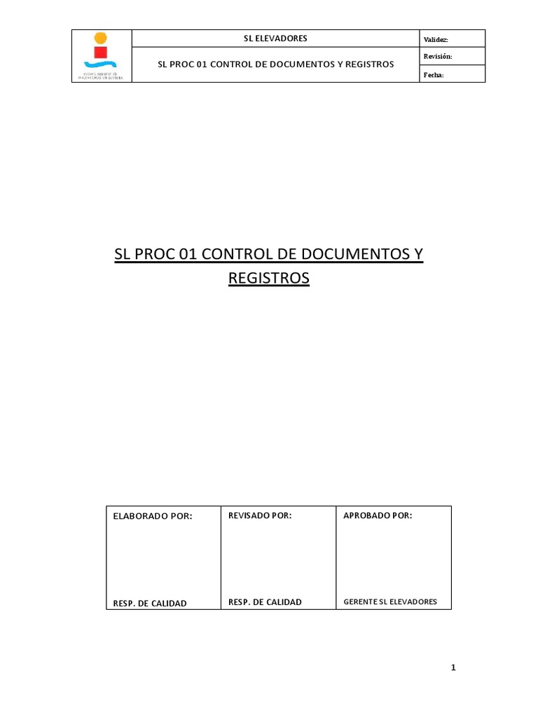 SL PROC 01 CONTROL DE DOCUMENTOS Y REGISTROS Ejemplo | PDF | Sistema de ...