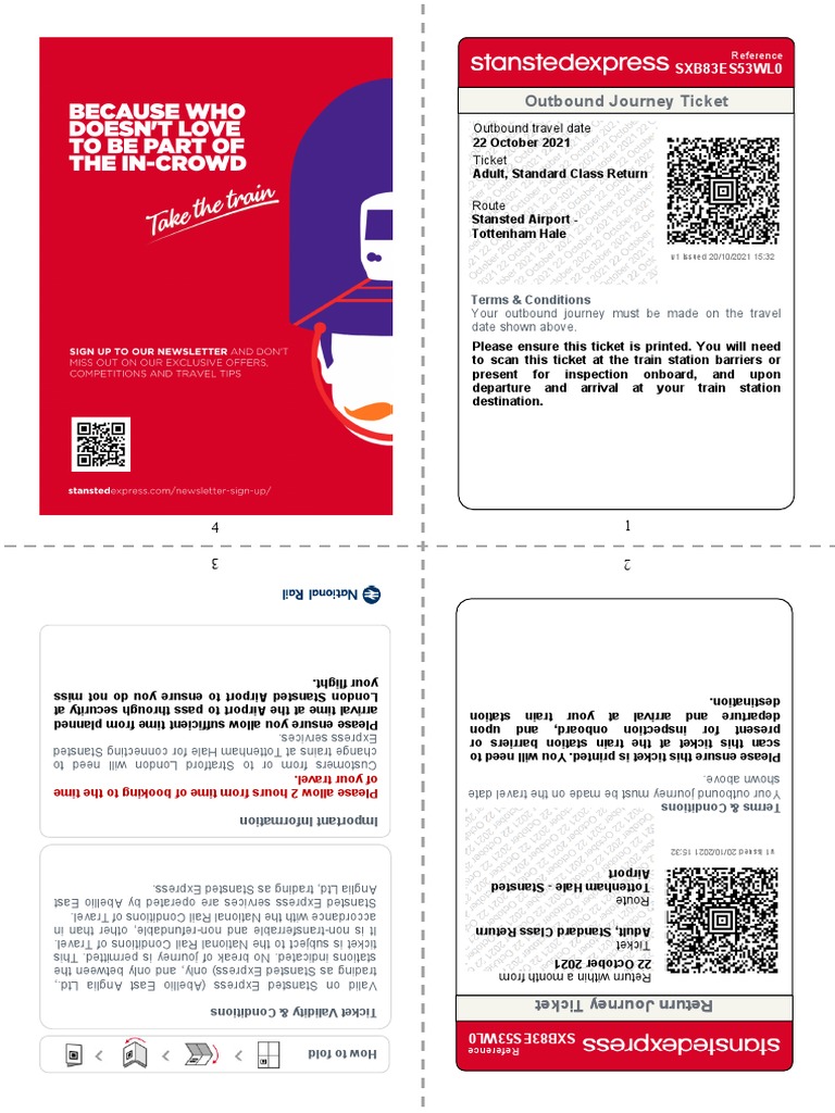 Return Train Ticket from Tottenham Hale to Stansted Airport Valid for ...