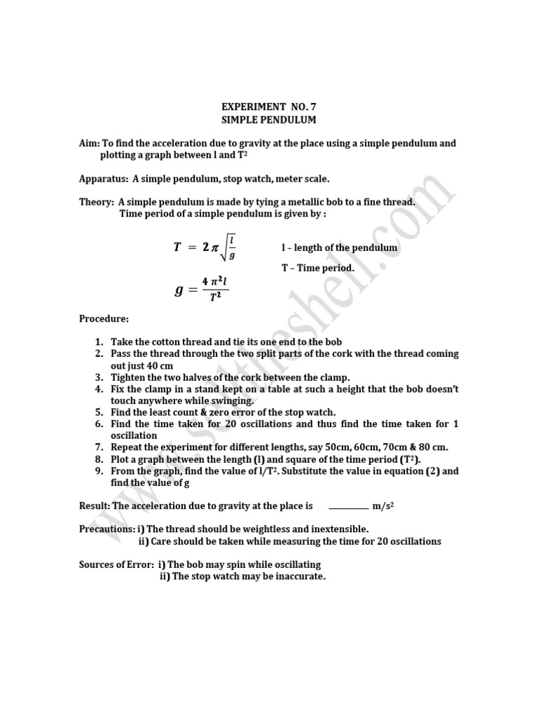 Experiment No. 7 Simple Pendulum | PDF | Pendulum | Metrology