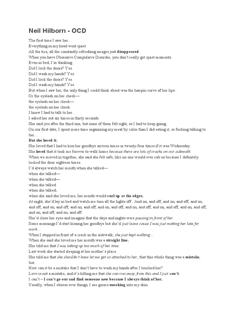 Neil Hilborn - OCD | PDF | Obsessive–Compulsive Disorder