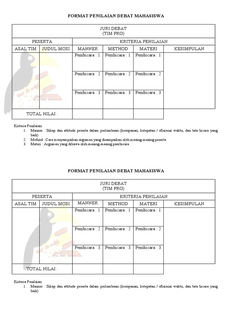 Format Penilaian Debat Mahasiswa | PDF