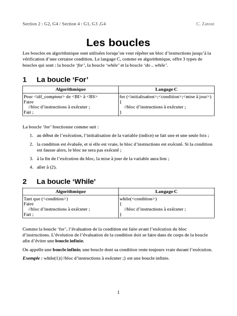Boucles en C : For, While, Do-While | PDF | Structure de contrôle | Entier naturel