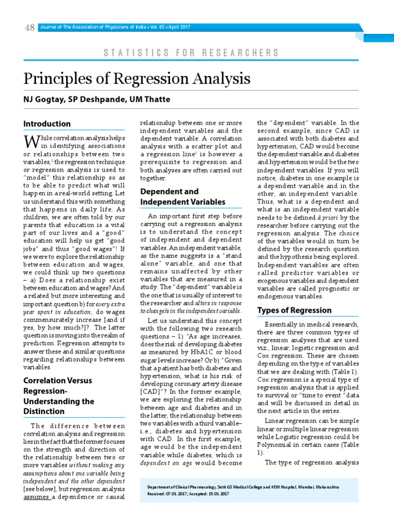 Principles of Regression Analysis: Statistics For Researchers | PDF ...