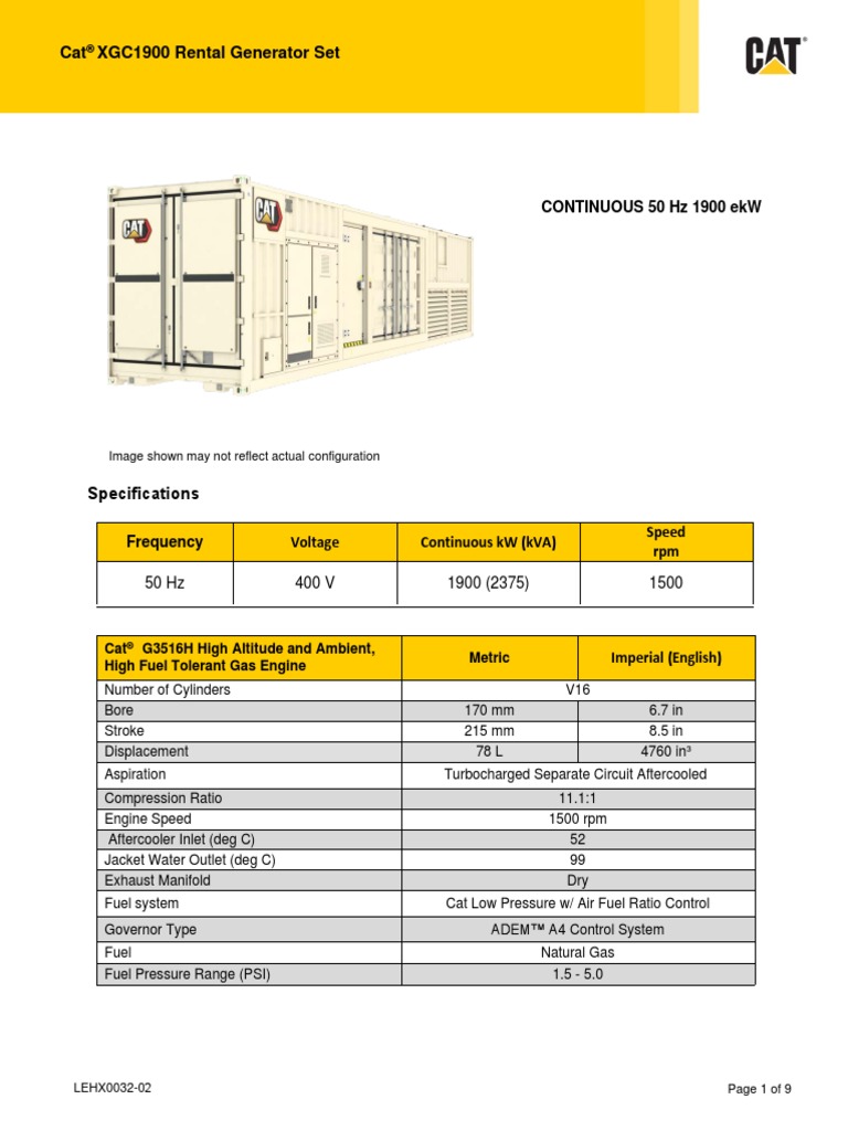 Cat Xgc1900 Rental Generator Set: Continuous 50 HZ 1900 Ekw | PDF ...