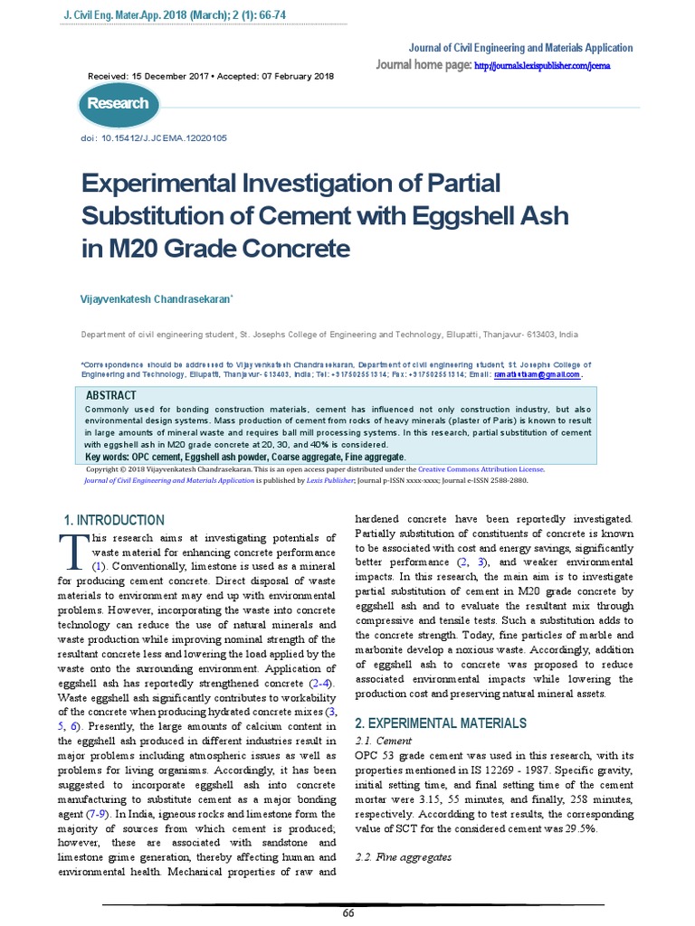 Cement With Eggshell Ash in M20 Grade Concrete | PDF | Concrete ...