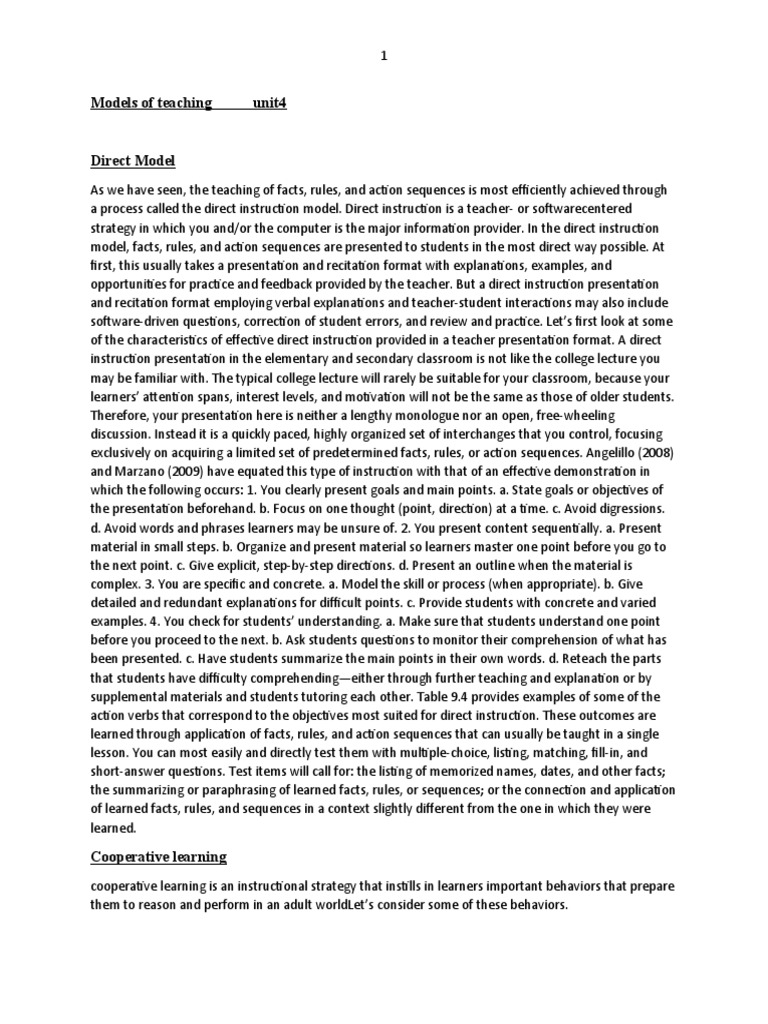 Models of Teaching Unit4 | PDF | Teachers | Learning