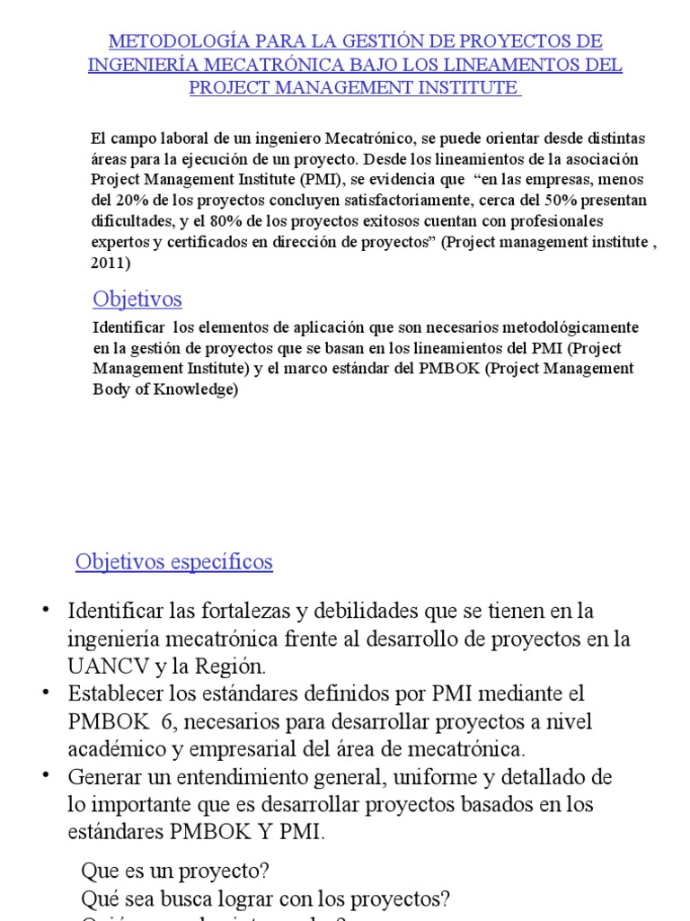 Gestión De Proyectos En Mecatrónica Pmi Pdf