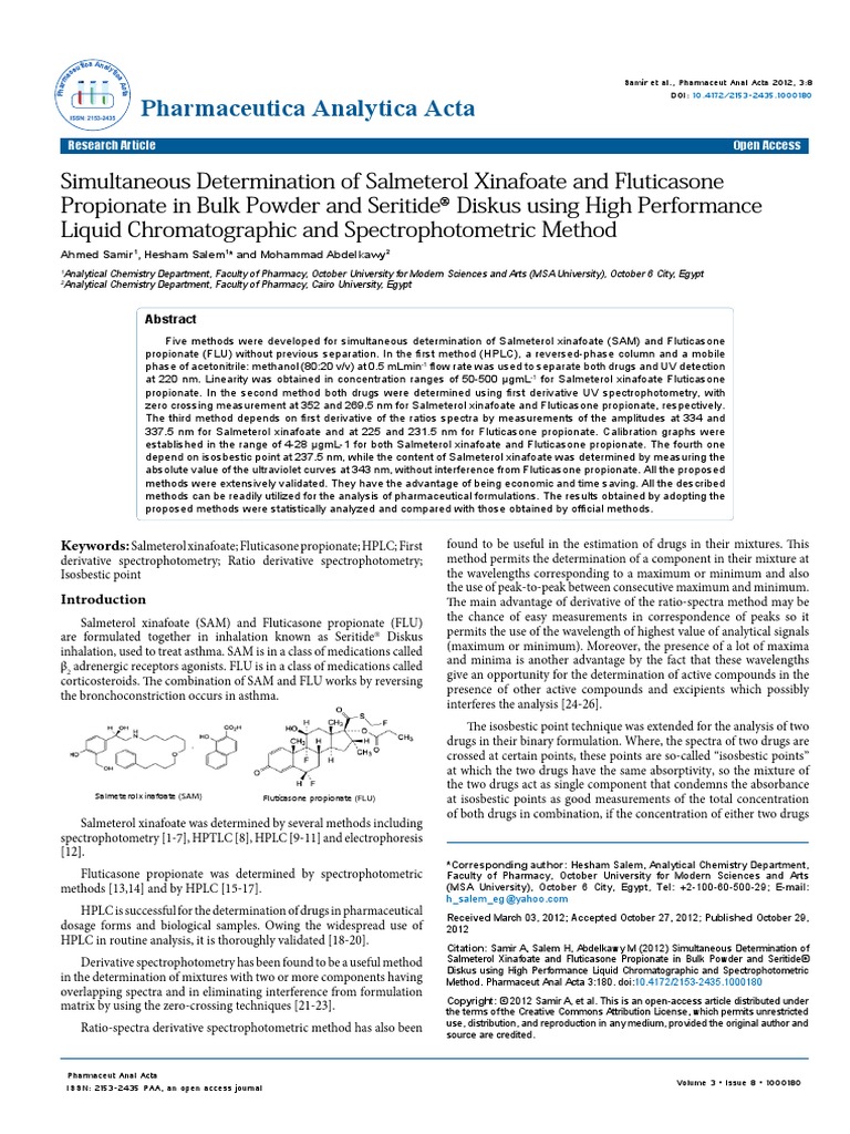 Simultaneous Determination of Salmeterol Xinafoate and Fluticasone ...