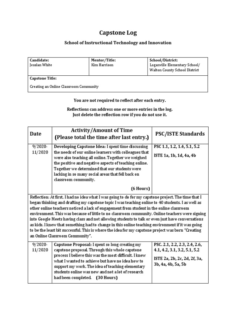 Capstone Log | PDF | Classroom | Teachers