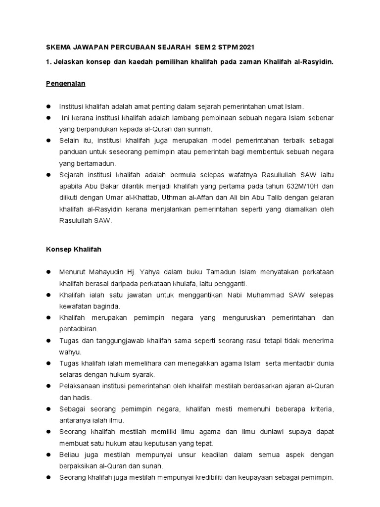 Skema Jawapan Trial Sej Sem 2 STPM 2021 | PDF