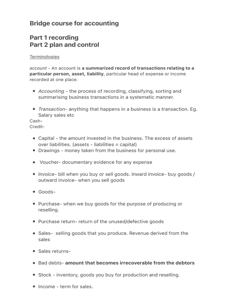 Bridge Course For Accounting | PDF | Debits And Credits | Business ...