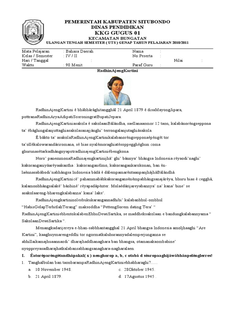 Soal Uts BHS Daerah KLS 4 Dan 2 | PDF