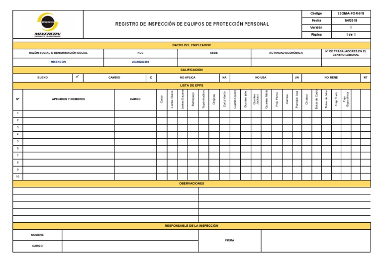 Ssoma-For-013 - Registro de Inspeccion de Epps | PDF | Moda | Softlines ... Ssoma-For-013 - Registro de Inspeccion de Epps | PDF | Moda | Softlines ...