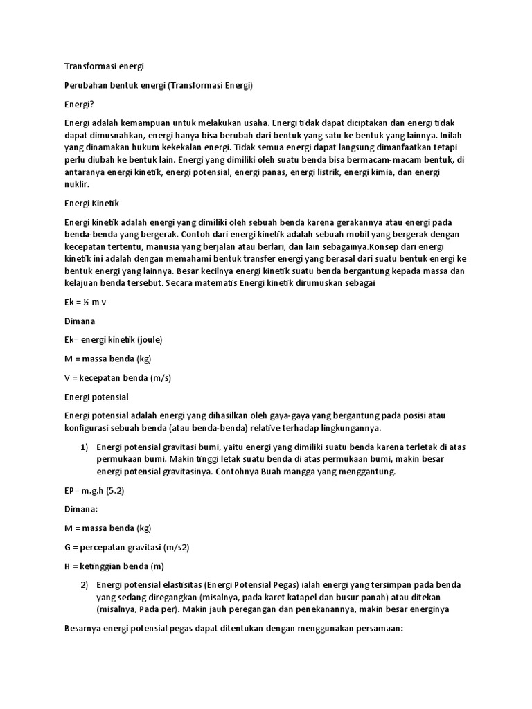 Transformasi Energi | PDF | Sains & Matematika