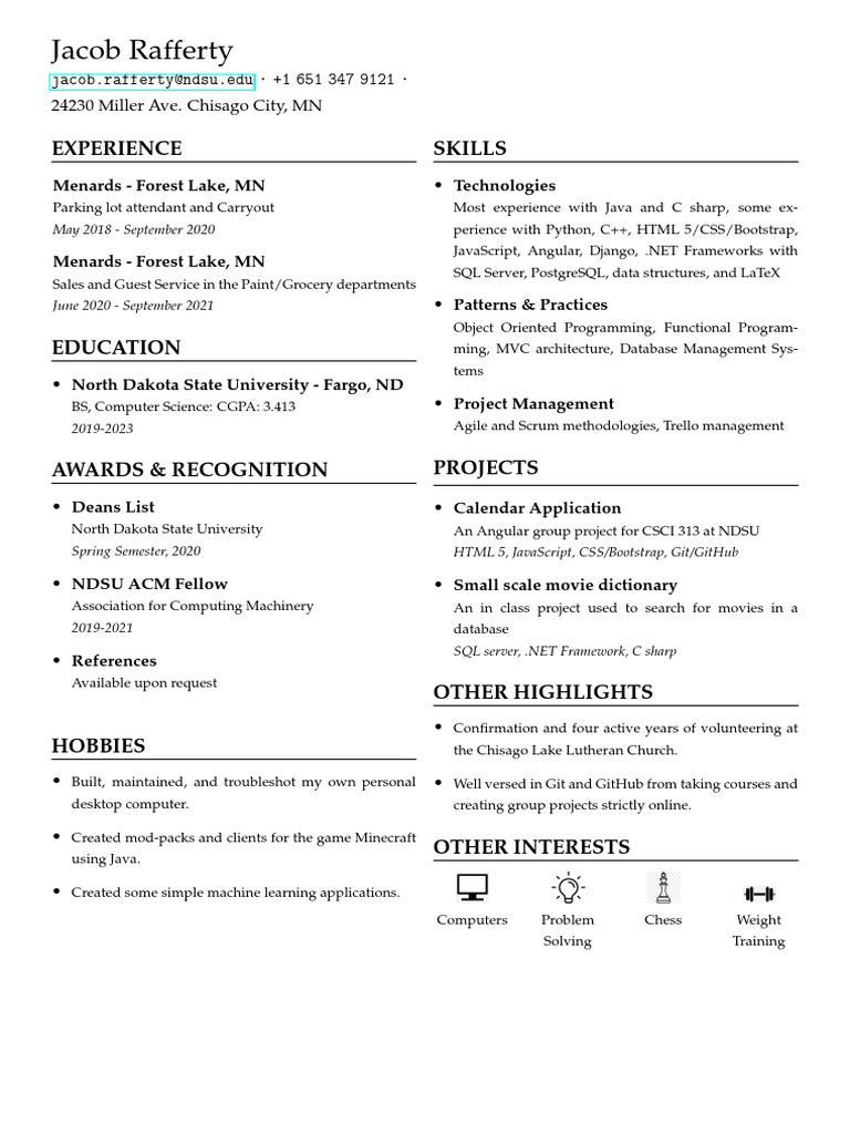 Rafferty Jacob - Latex Resume | PDF | Databases | Sql