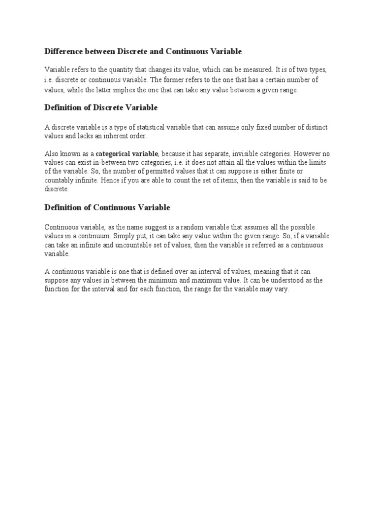 Discrete vs Continuous Variables Explained | PDF | Random Variable ...