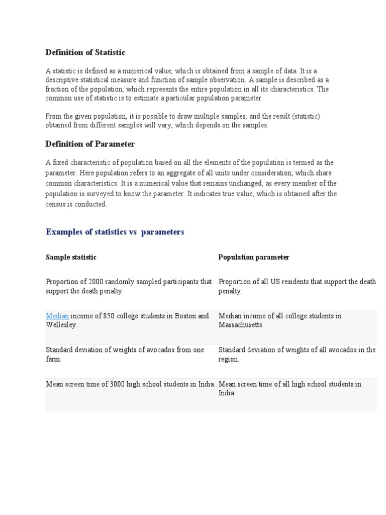 Parameter Vs Statistic | Download Free PDF | Standard Deviation | Mean