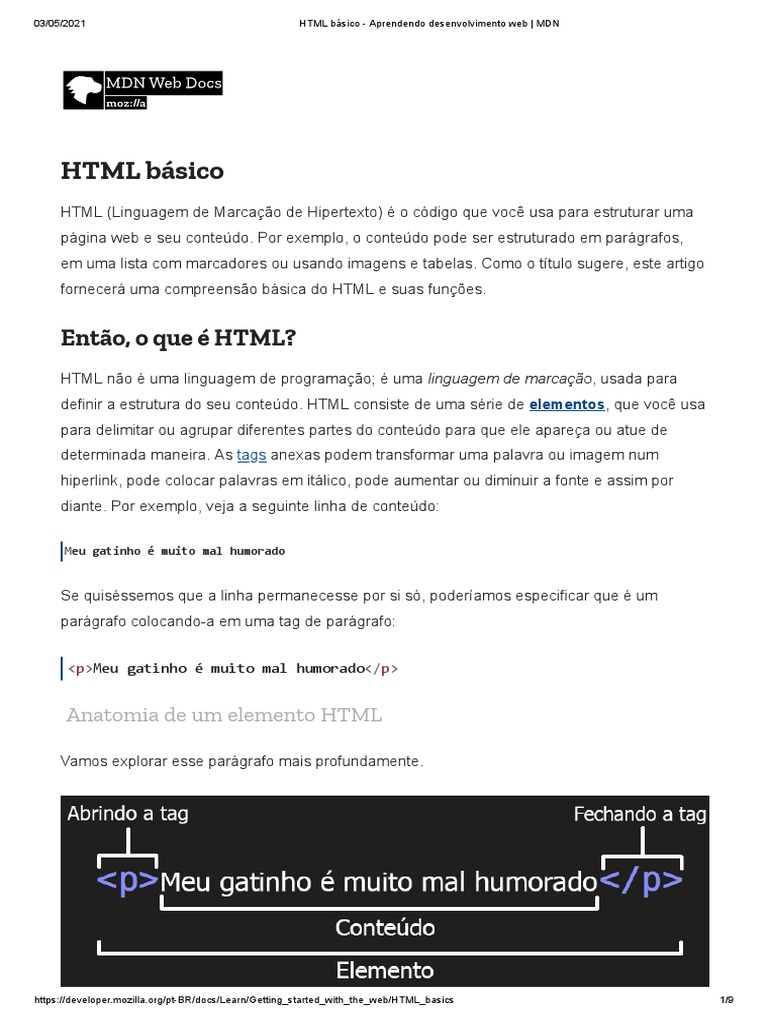 HTML Básico - Aprendendo Desenvolvimento Web - MDN | PDF | Html | Rede ...