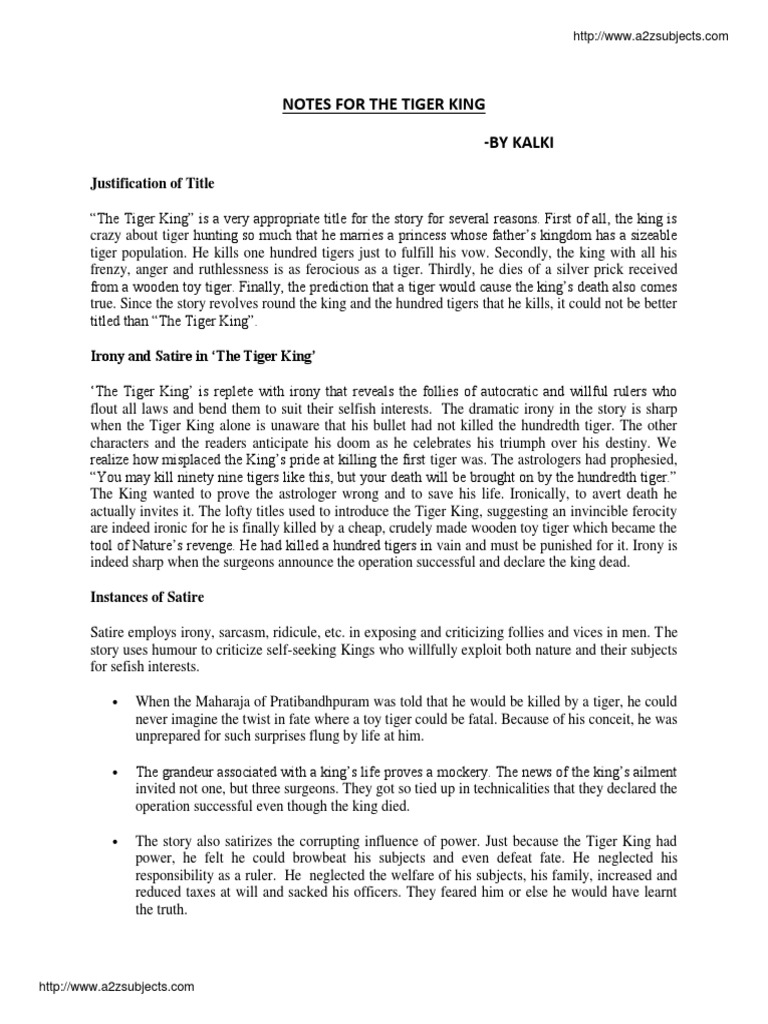 The Tiger King Summary | PDF | Tiger | Irony