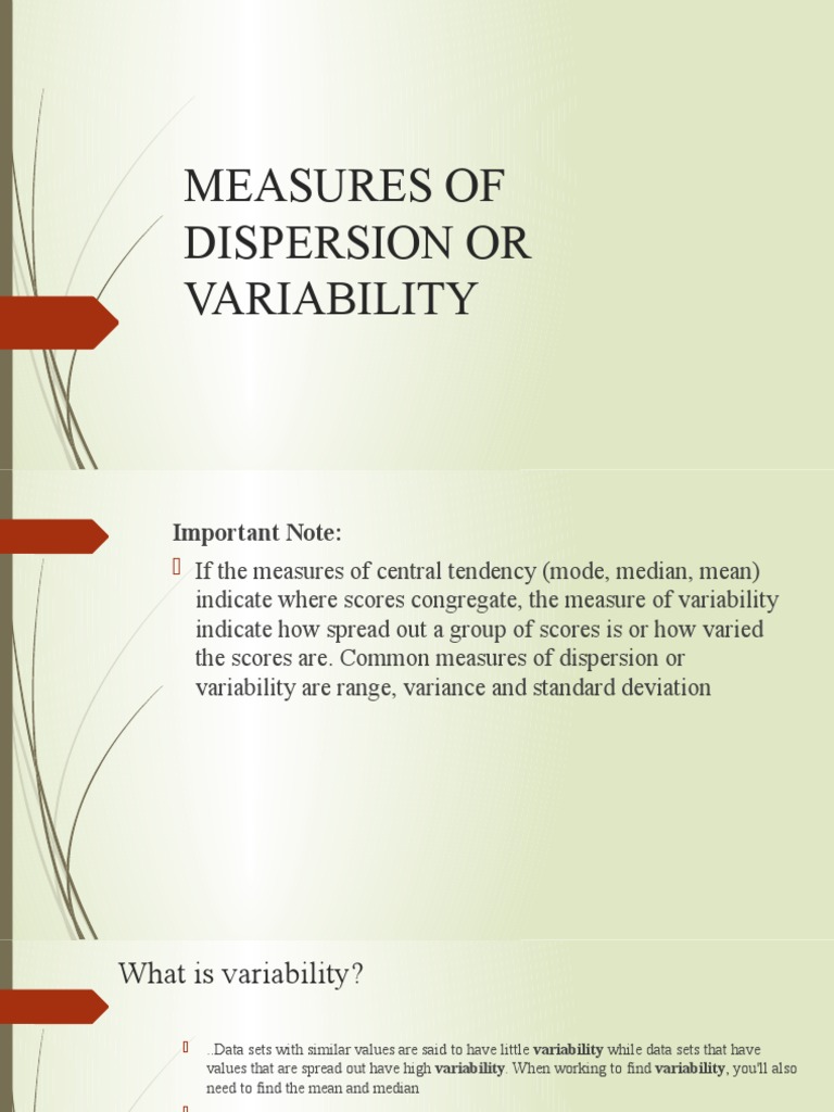 Measures of Dispersion or Variability | PDF | Variance | Standard Deviation