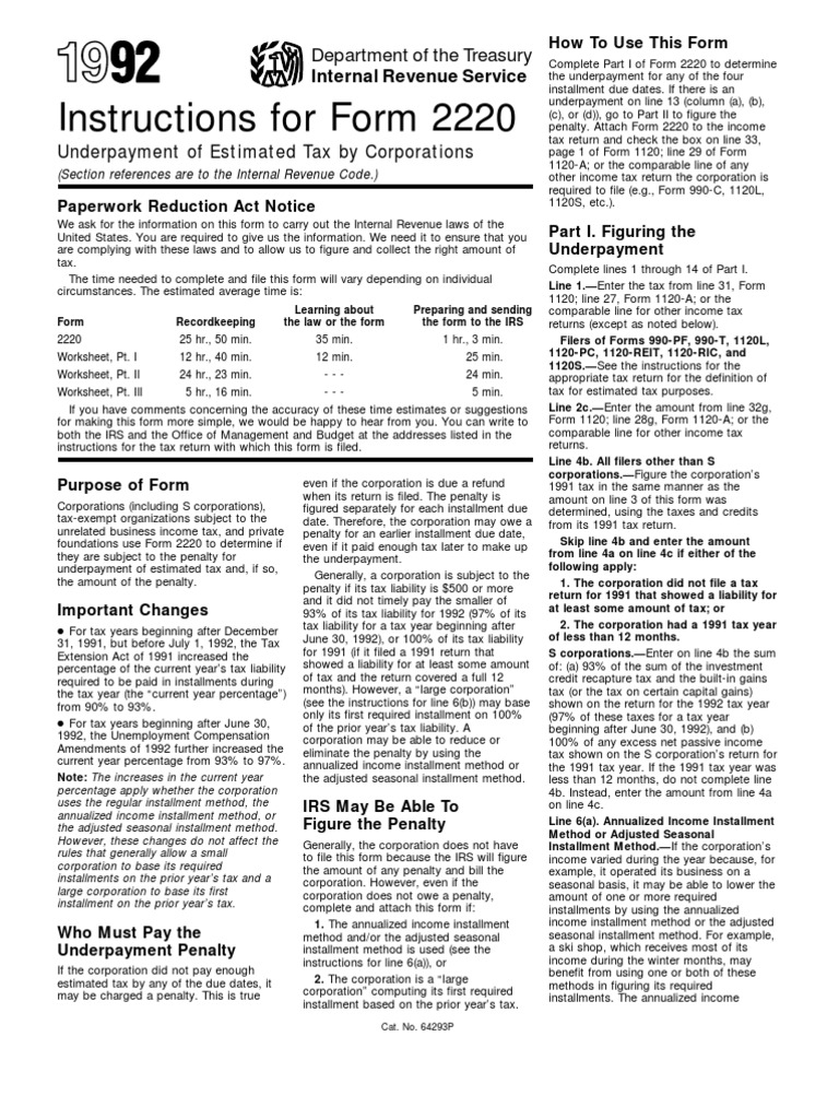 US Internal Revenue Service: I2220 - 1992 | PDF | Irs Tax Forms ...