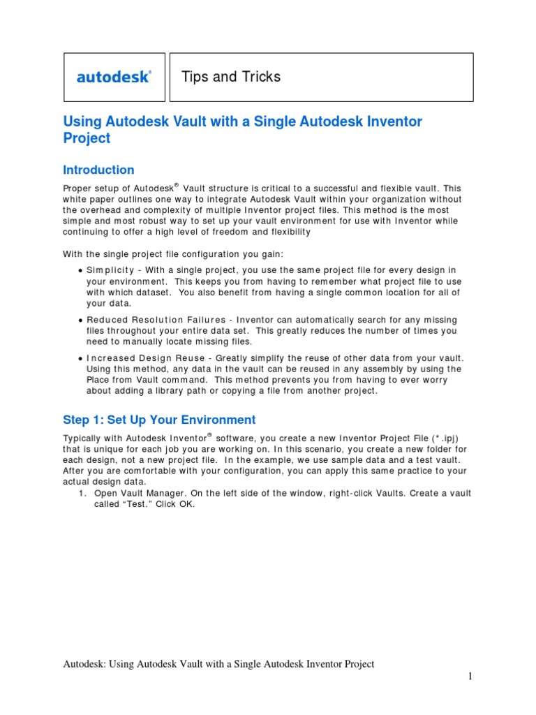 Using Autodesk Vault With A Single Autodesk Inventor Project | PDF ...