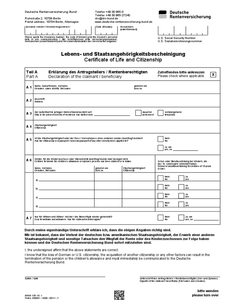 Lebens-Und Staatsangehörigkeitsbescheinigung: Certificate of Life and ...