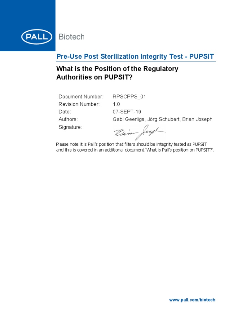 Pre-Use Post Sterilization Integrity Test - PUPSIT: What Is The ...