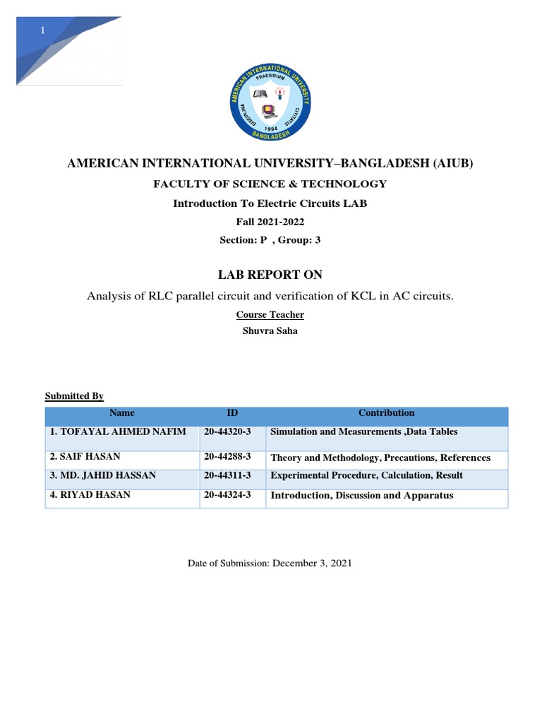Analysis of RLC Parallel Circuit and Verification of KCL in AC Circuits. | PDF | Electrical ...