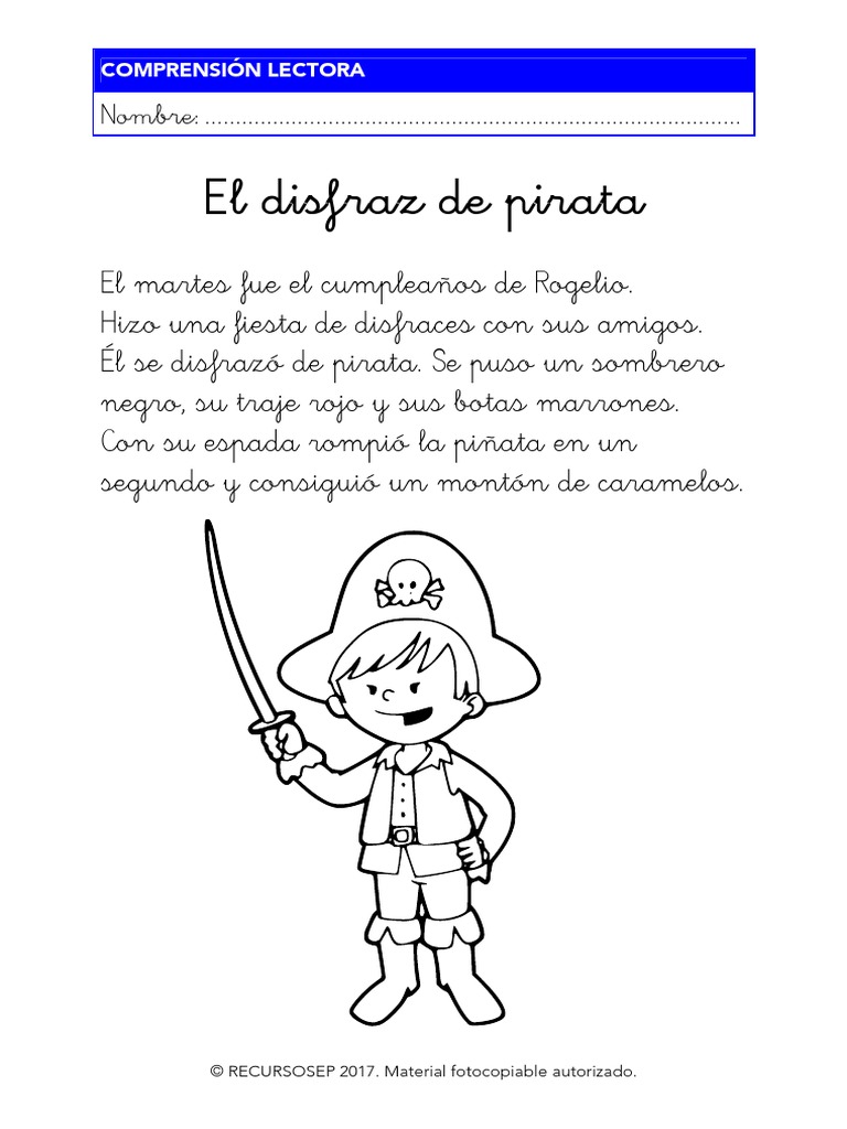 Comprensión Lectora Disfraz Pirata | PDF