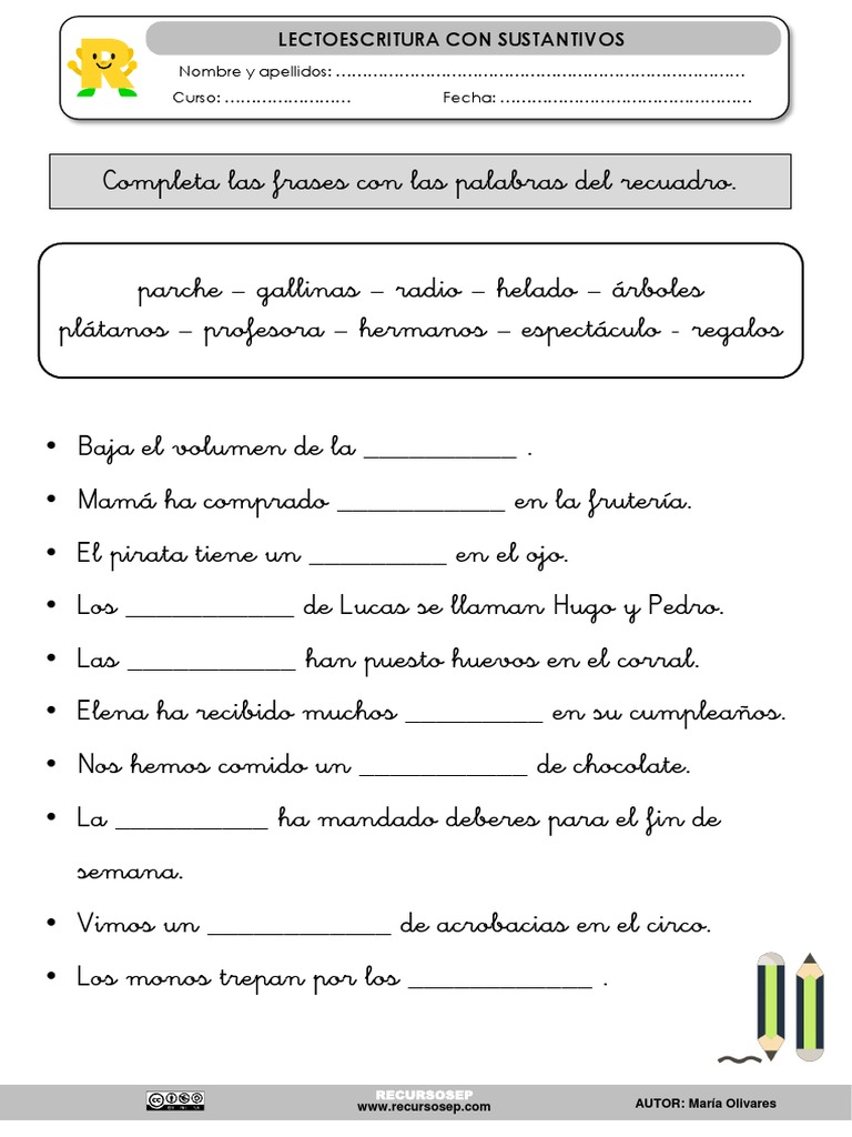 Lectoescritura Sustantivos | PDF