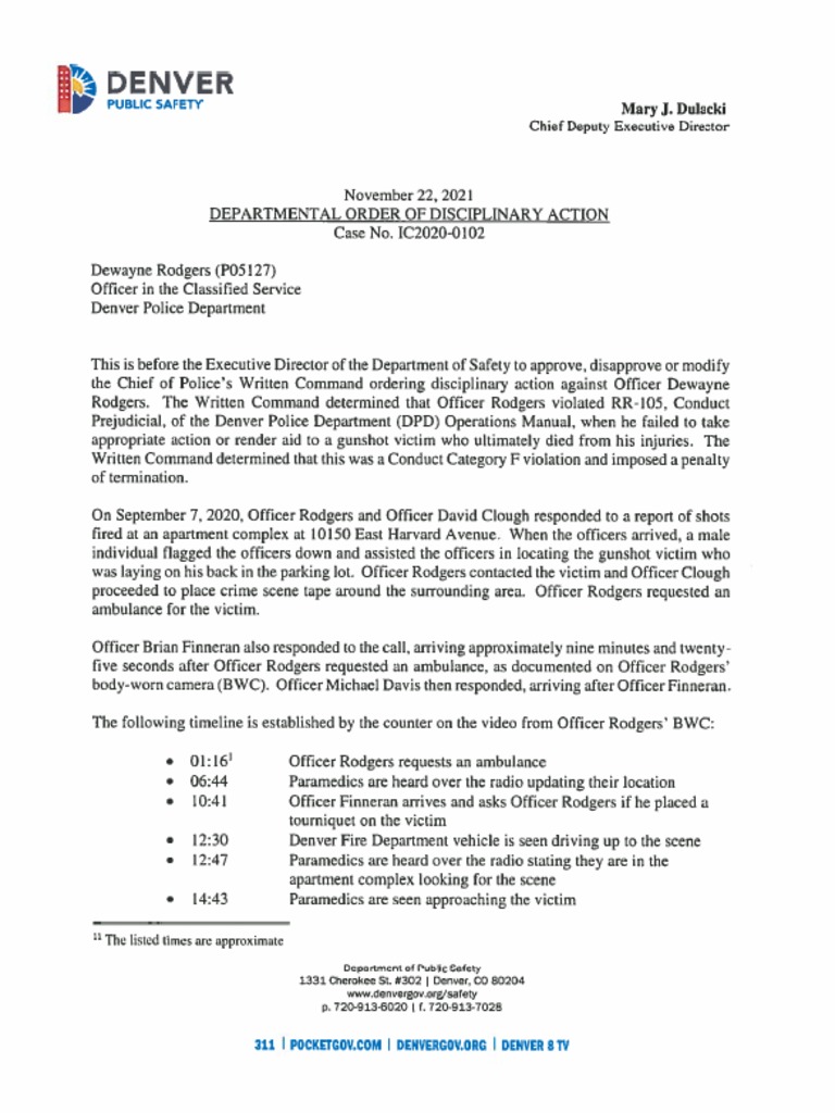 Dewayne Rodgers Denver Police Departmental Order of Discipline | PDF
