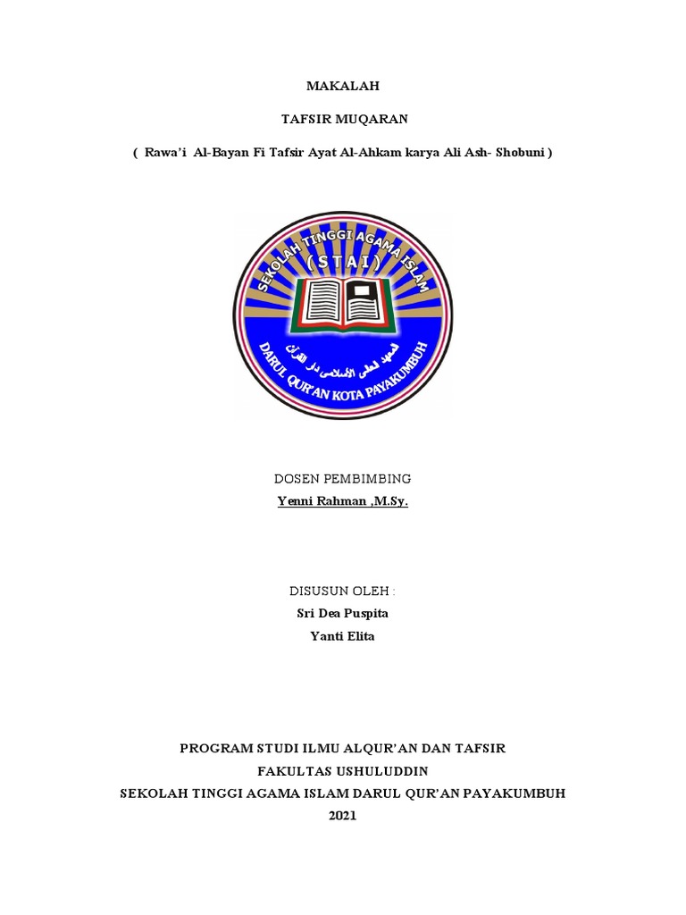 Makalah Rawa'i Al - Bayan Fi Tafsir Ayat Al-Ahkam, Karya Ali Shabuni | PDF