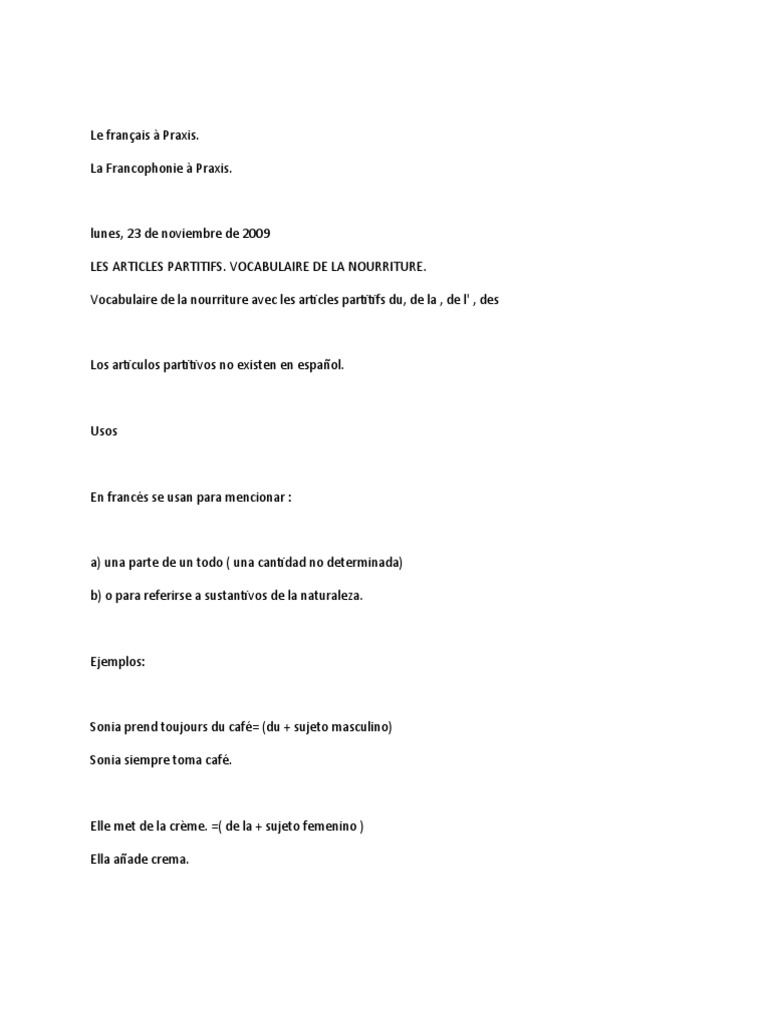 Articulo Partitivo Ejemplos | PDF | Alimentos | Comida y bebida