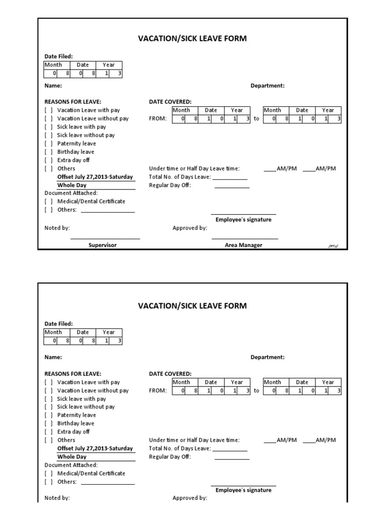 Vacation Sick Leave Form | PDF