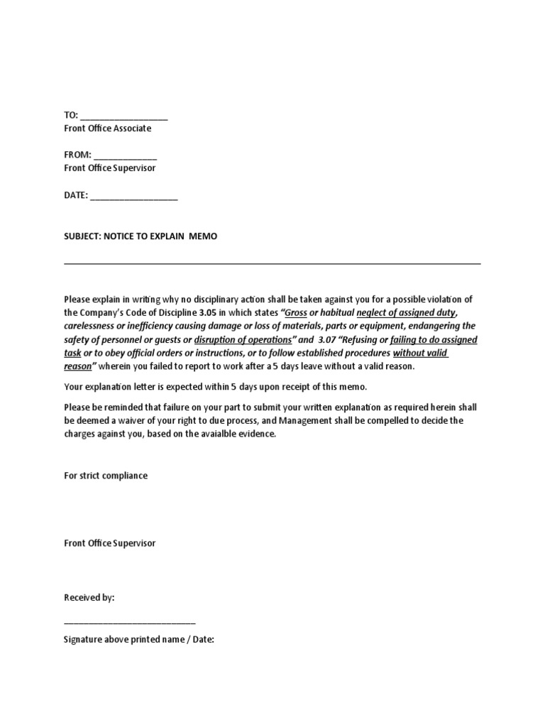 Notice To Explain Memo | PDF