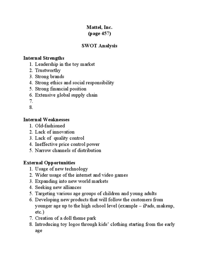 Mattel SWOT Analysis Overview 2024 | PDF