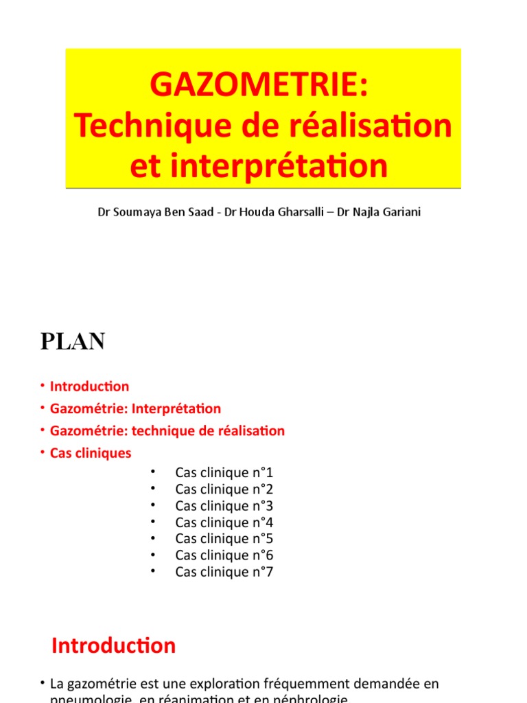 Interprétation et technique de gazométrie | PDF | Spécialités médicales ...