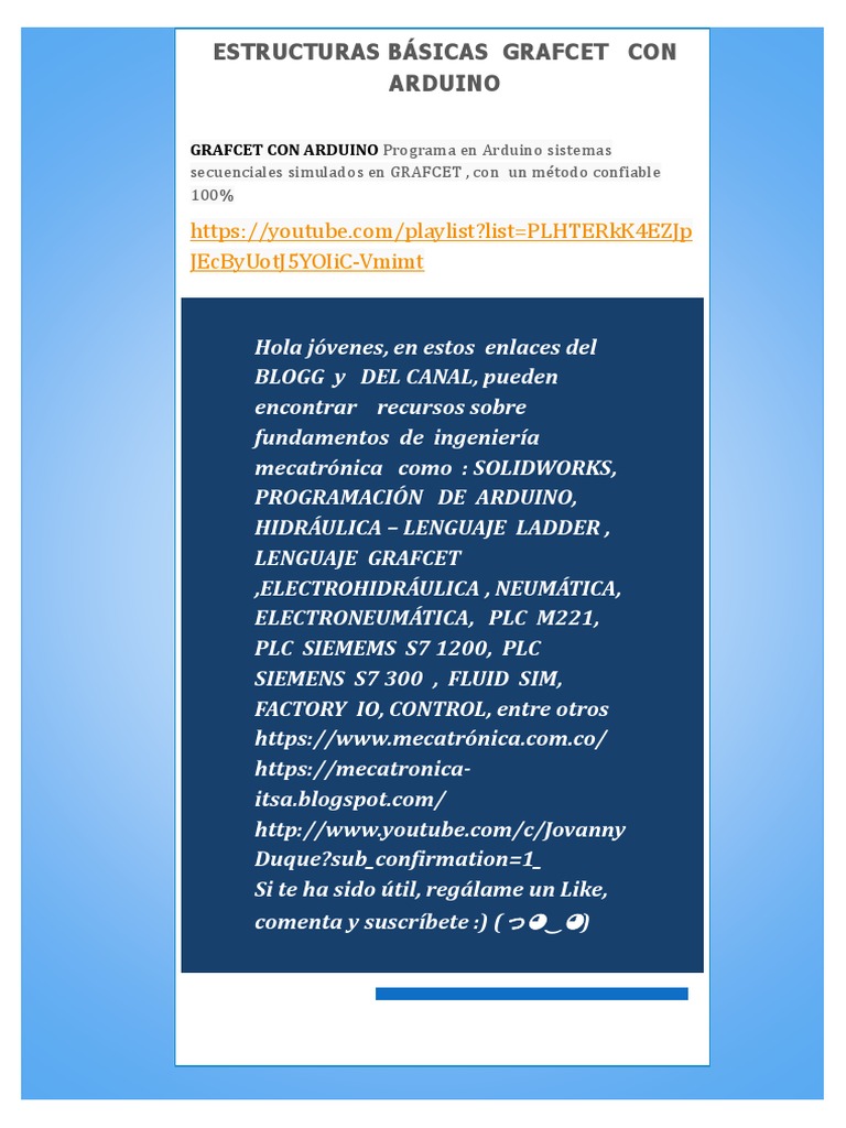 Estructuras Básicas Grafcet Con Arduino | PDF | Controlador lógico programable | Algoritmos