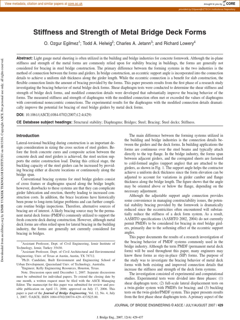 Stiffness and Strength of Metal Bridge Deck Forms | PDF | Beam ...