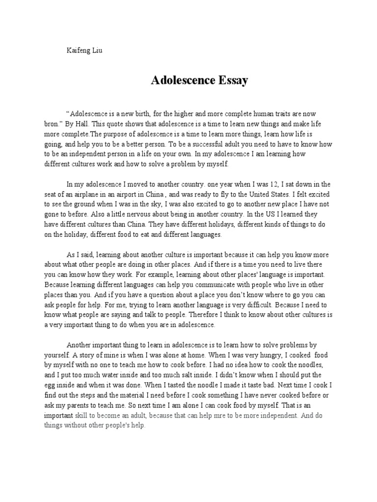 Adolescence Essay | PDF | Adolescence | Cognitive Science