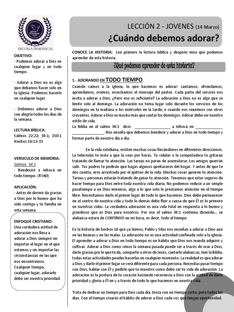 Leccion 2 - JOVENES - 14 Marzo | PDF | Dios | Salmos