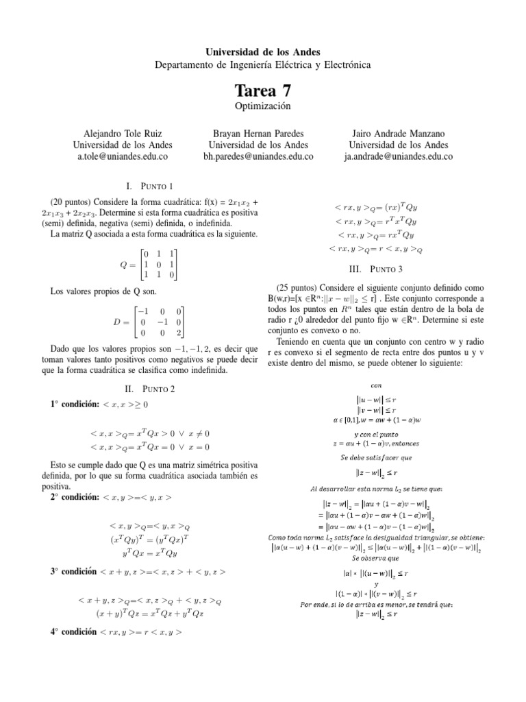 TAREA7OPTI | PDF | Conjunto convexo | Álgebra