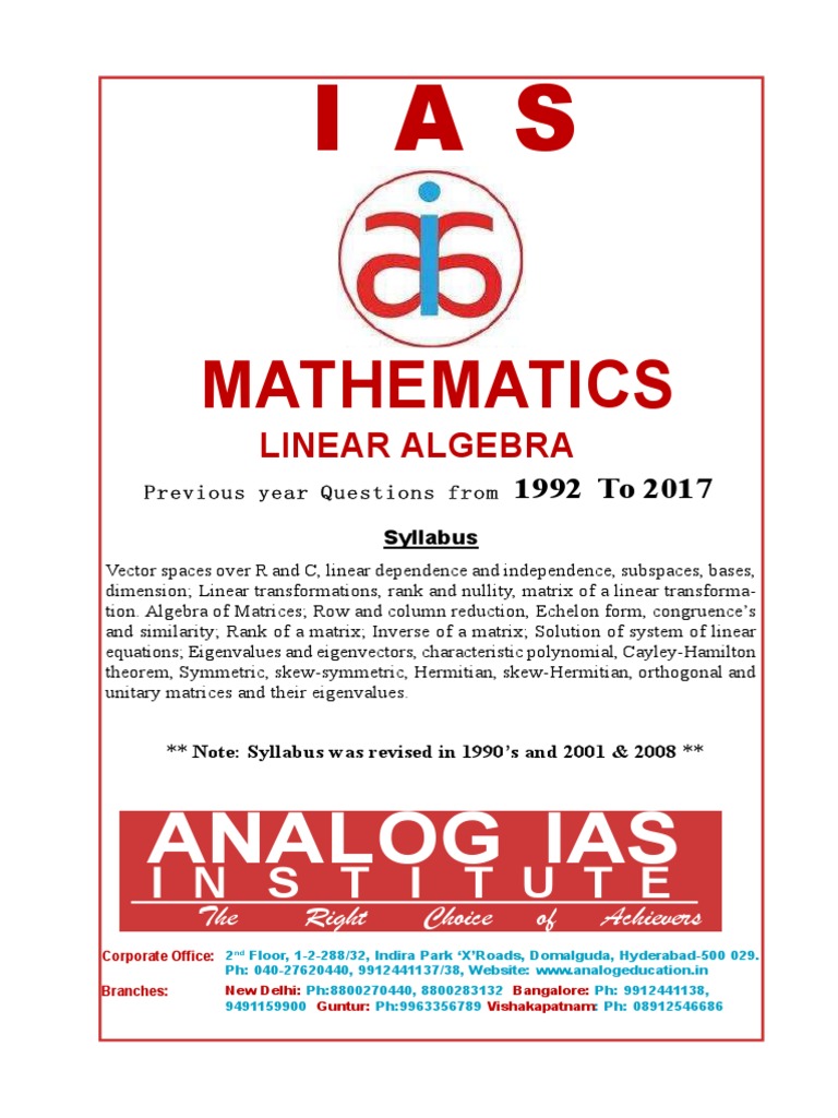 1-1 Linear Algebra | PDF | Matrix (Mathematics) | Eigenvalues And ...