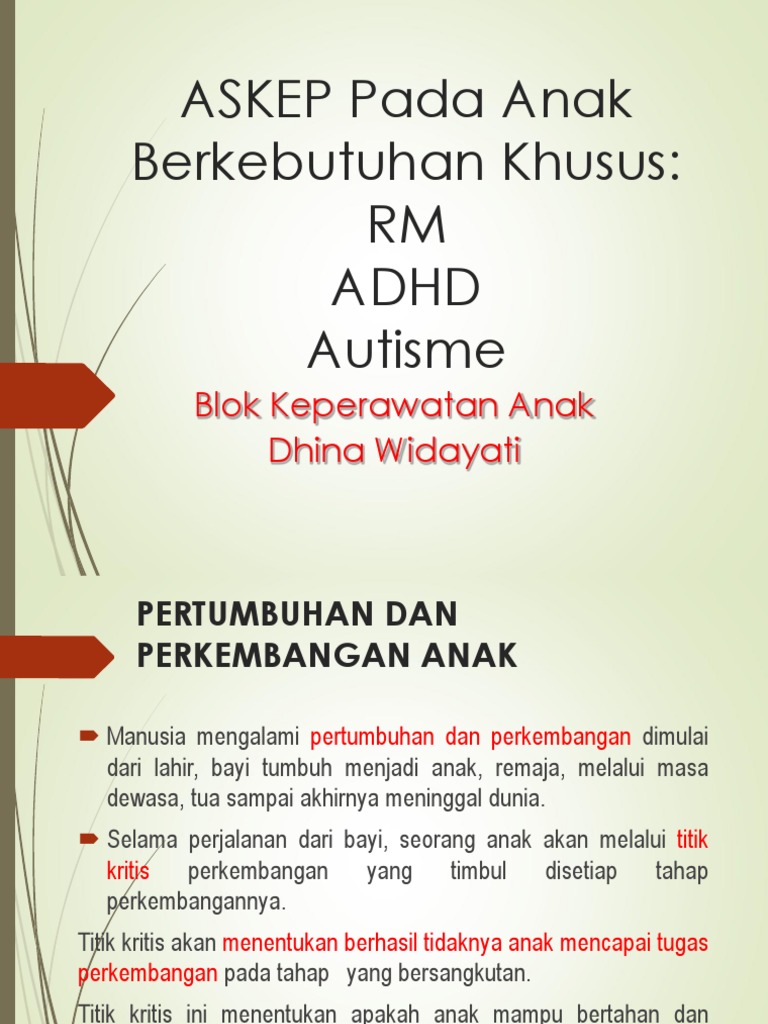 Kul - 01 - Askep Pada ABK (RM, ADHD, Autis) | PDF