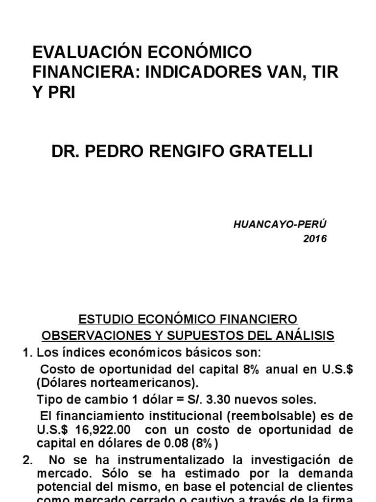Indicadores de Evaluación Van Tir Pri | PDF | Tasa interna de retorno | Inversiones