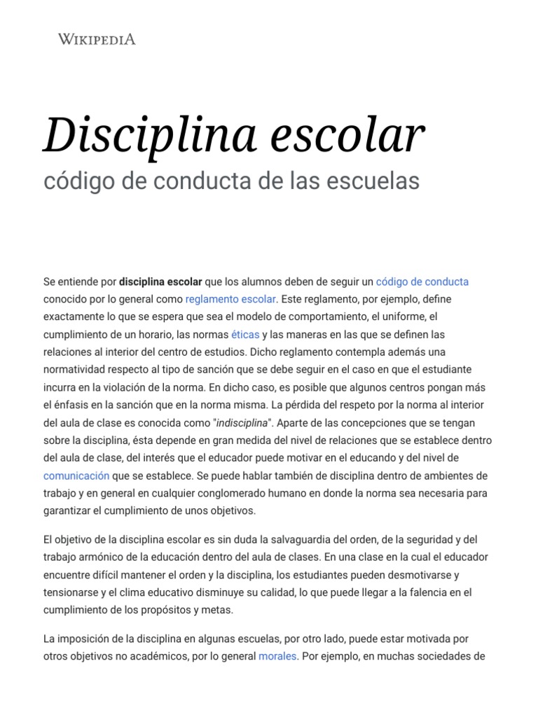 Disciplina Escolar - Wikipedia, La Enciclopedia Libre | PDF ...